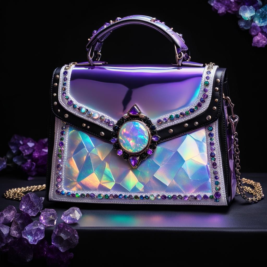 Ethereal purple holographic handbag with rainbow moonstones accents ...