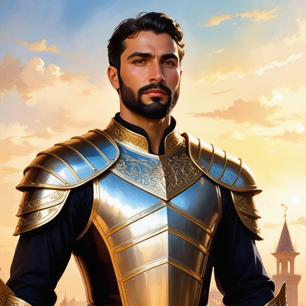 Gâwaendôst · a handsome black-bearded knight wearing a shiny armour