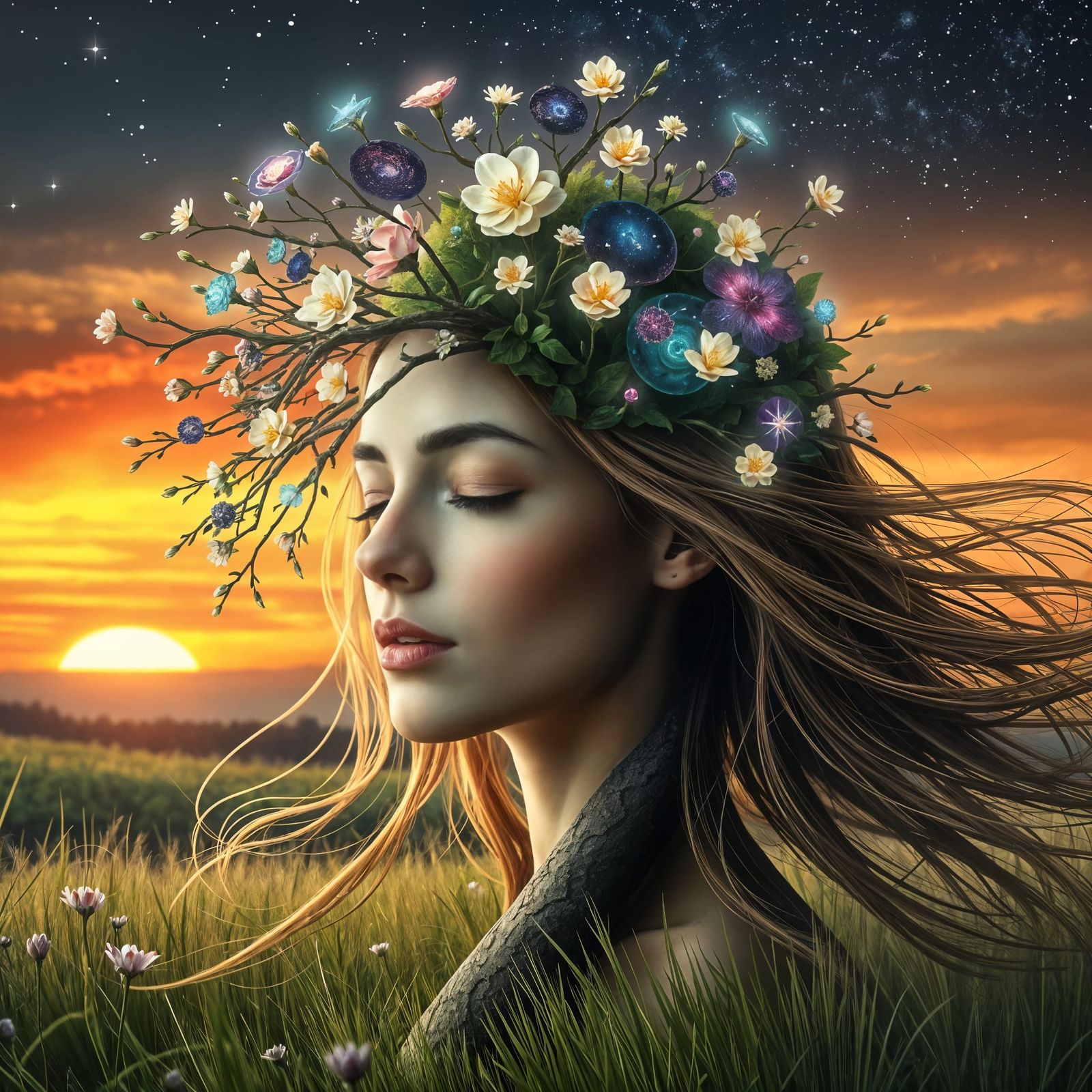 Beautiful Mind in Bloom. - Surreal Woman Transforms into Vib...