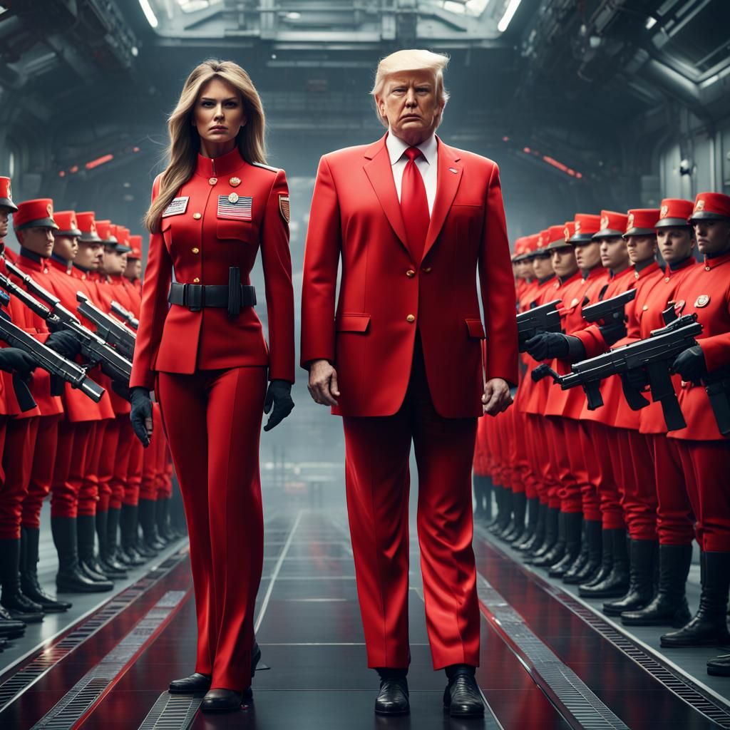 Handsome heroic young Donald Trump standing back to back with a ...