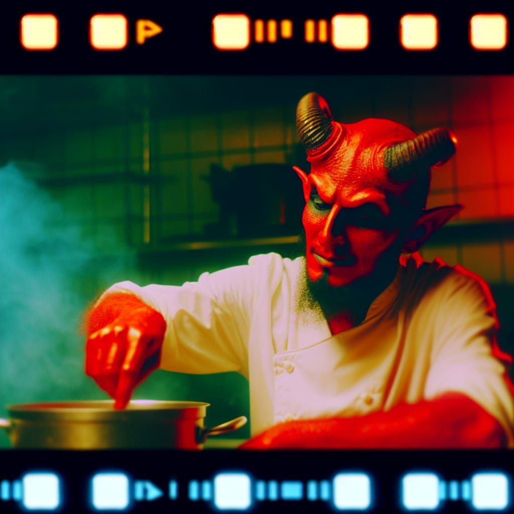 Satan cooking in a kitchen - AI Generated Artwork - NightCafe Creator