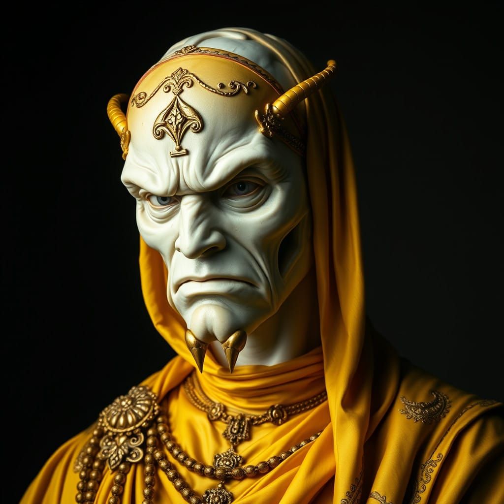 Malignant Figure in Chiaroscuro Yellow Attire - AI Art