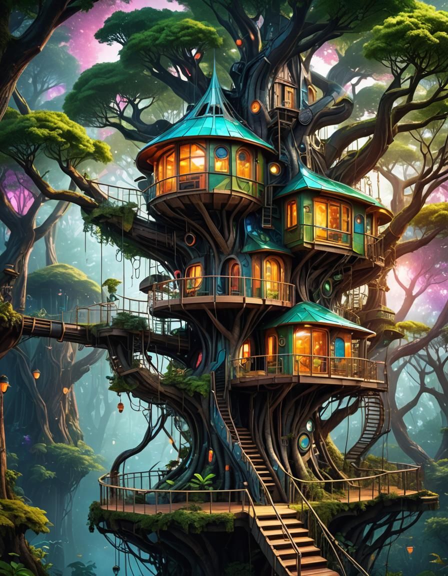Treehouse - AI Generated Artwork - NightCafe Creator