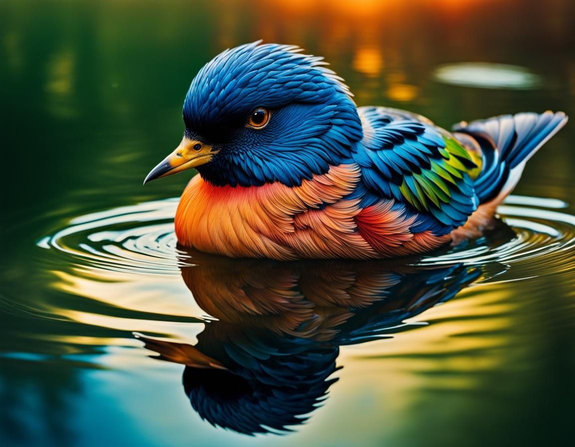 A bird reflection in a pond 🐦 - AI Generated Artwork - NightCafe Creator