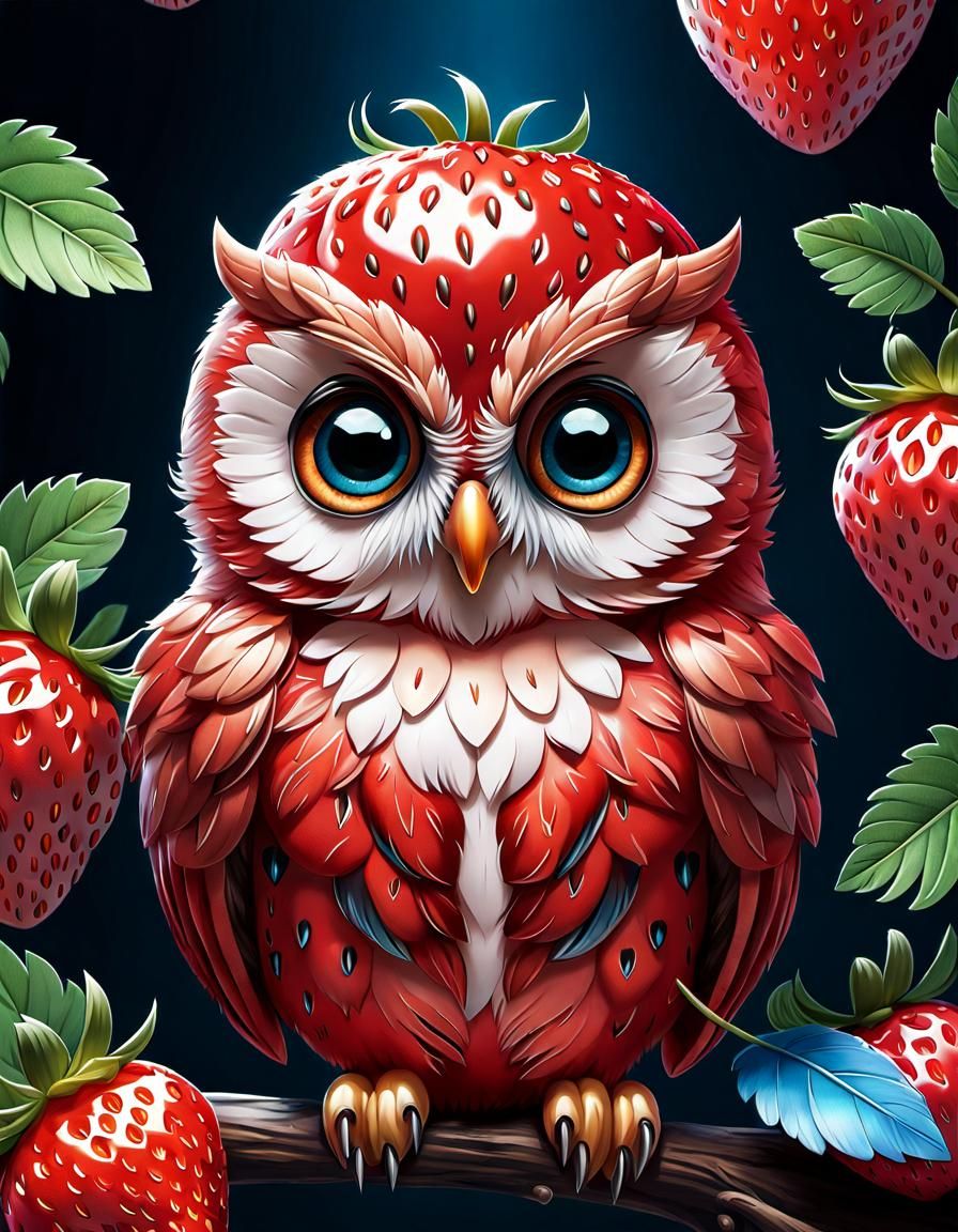 Adorable Strawberry Owl 🦉 🍓🍓 - AI Generated Artwork - NightCafe Creator