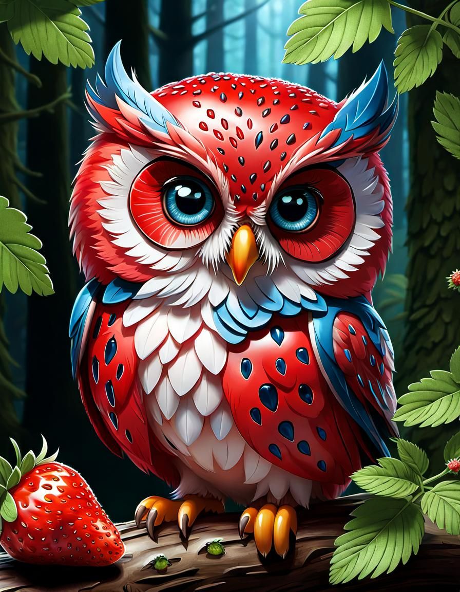 Strawberry 🍓 Owl 🦉 - AI Generated Artwork - NightCafe Creator