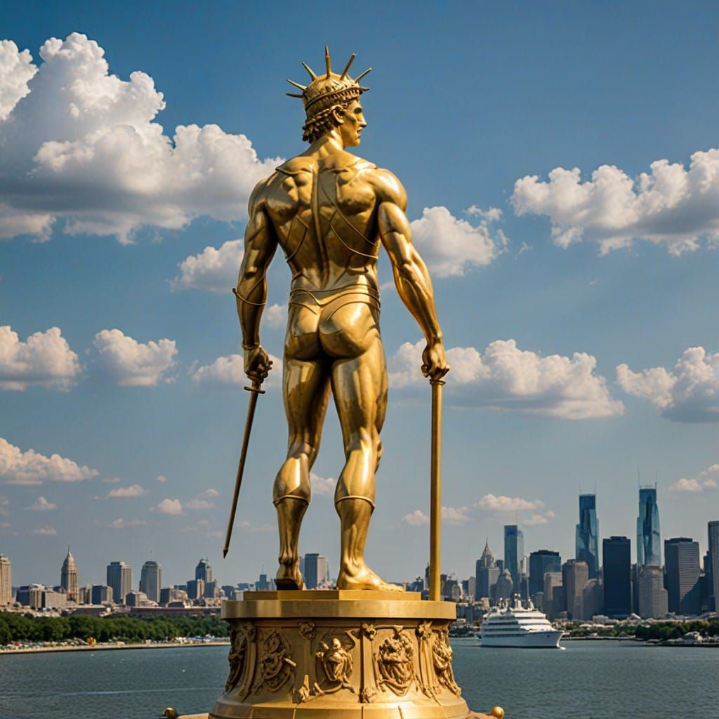 Golden Colossus of Rhodes Dominates Philadelphia H... - AI Art