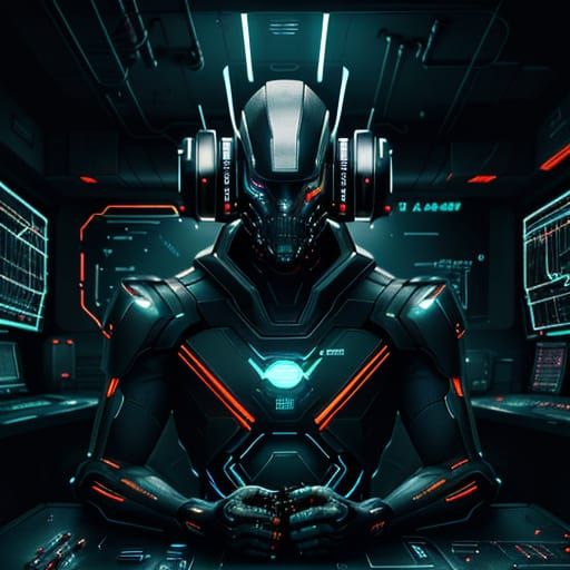 Cyberpunk Doomsday Button in Dimly Lit Control Roo... - AI Art