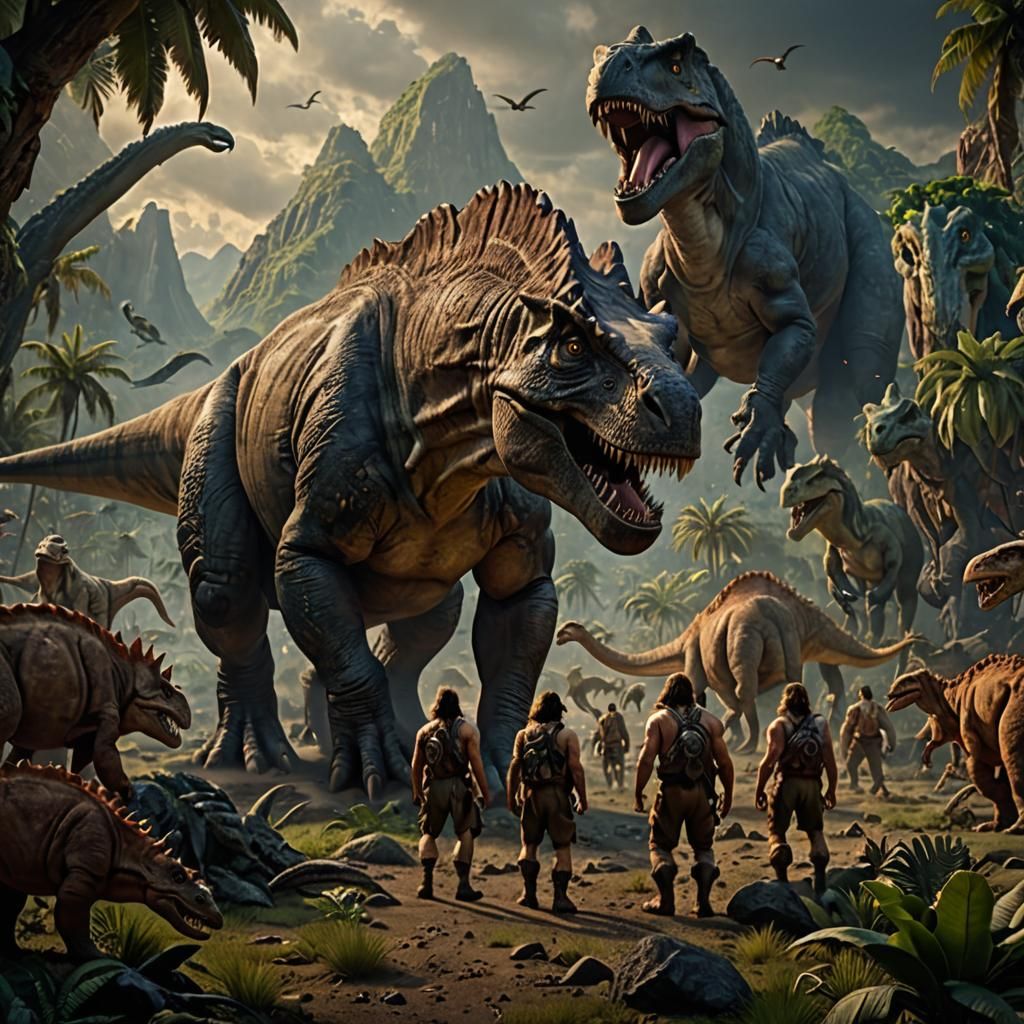 Dinosaurs and cavemen living together - AI Generated Artwork ...