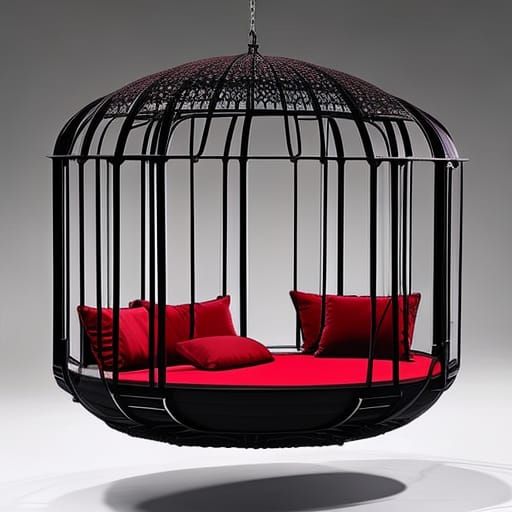 Crimson red and black Gothic Round Swing Bed with Pergola Roof and ...