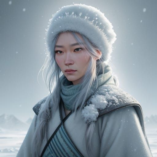 Serene Bioluminescent Snow Nomad in a Tranquil Win... - AI Art