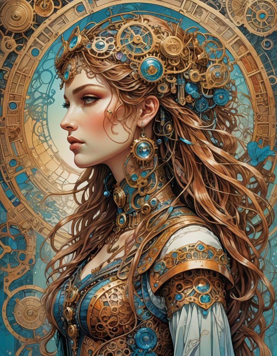 steampunk Goddess Aphrodite : ultra detailed concept art by Philippe Druillet and Victor Moscoso ...