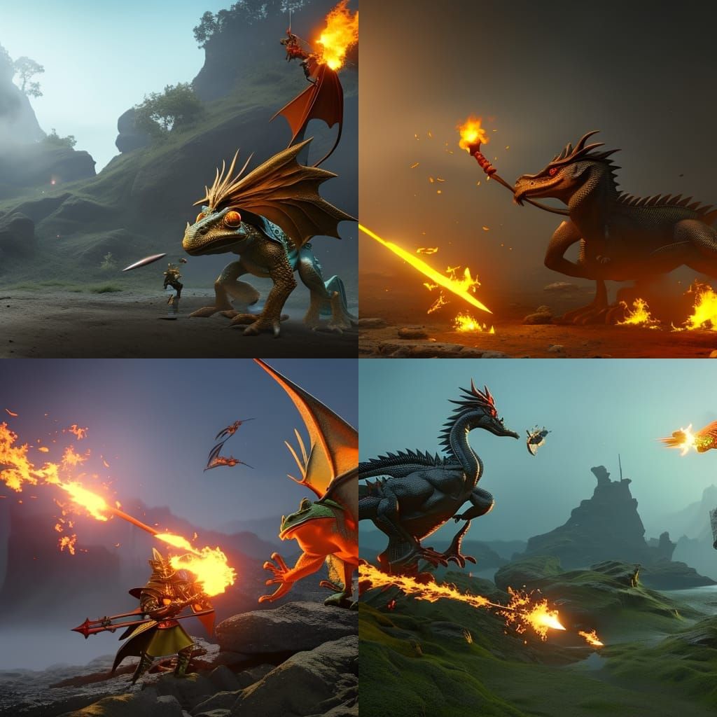 frog wizard shooting fireballs at a dragon - AI Generated Artwork ...