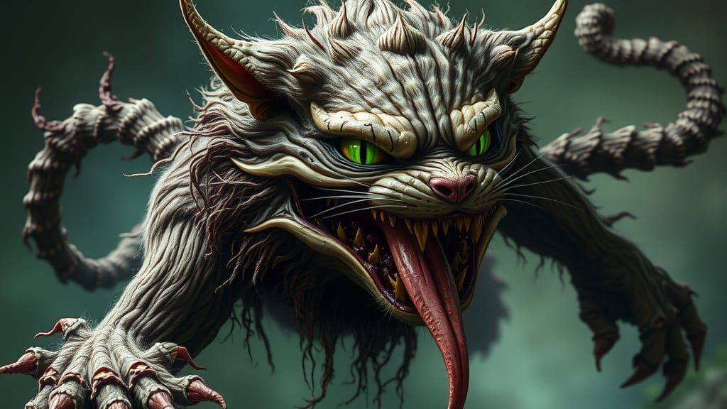 Grotesque Feline Abomination in Dark Gothic Style - AI Art