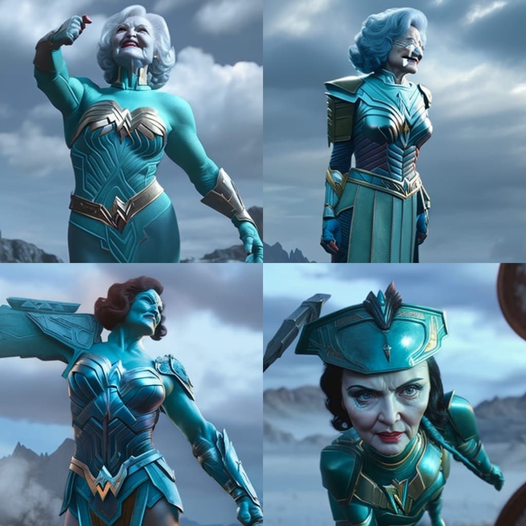 ::Betty White:: Alita ::Wonder Woman:: Bulma portrait head and ...