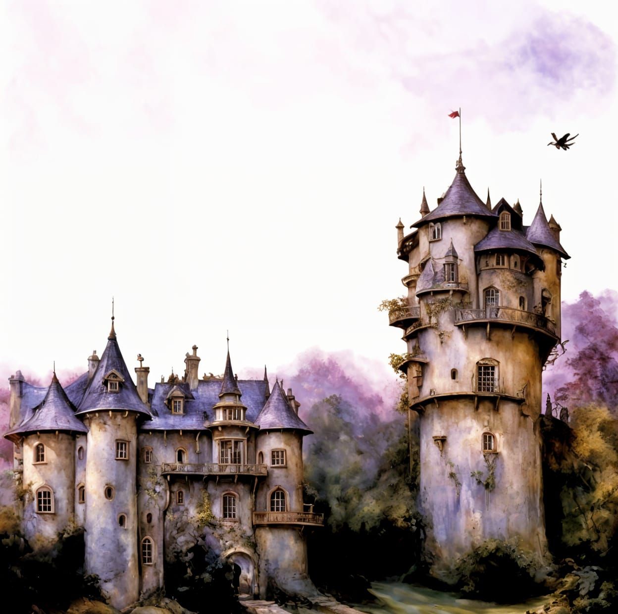 Fantasy fairy castle, by arthur rackham and pino daeni