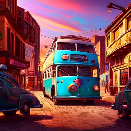 The Magic Bus photorealistic intricately detailed HDR detailed complex ...