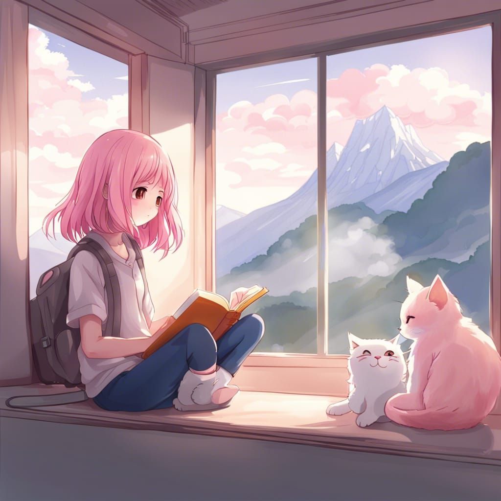 A cute girl with her cats🐈🐈‍⬛ - AI Generated Artwork - NightCafe Creator