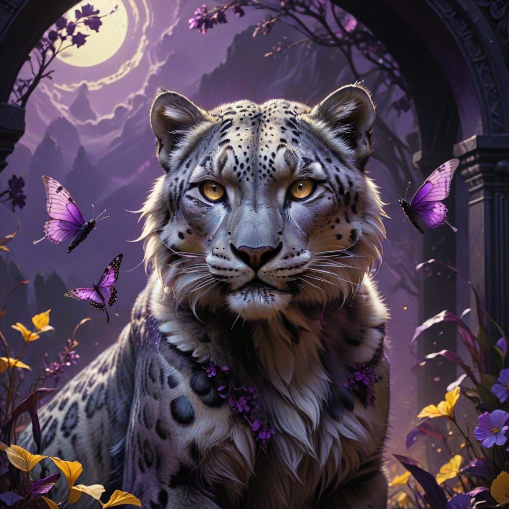 Mountain princess - Ethereal Snow Leopard Goddess with Majes...