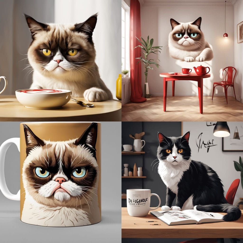 Grumpy Cat - Grumpy Cat in a Cozy Cafe Scene