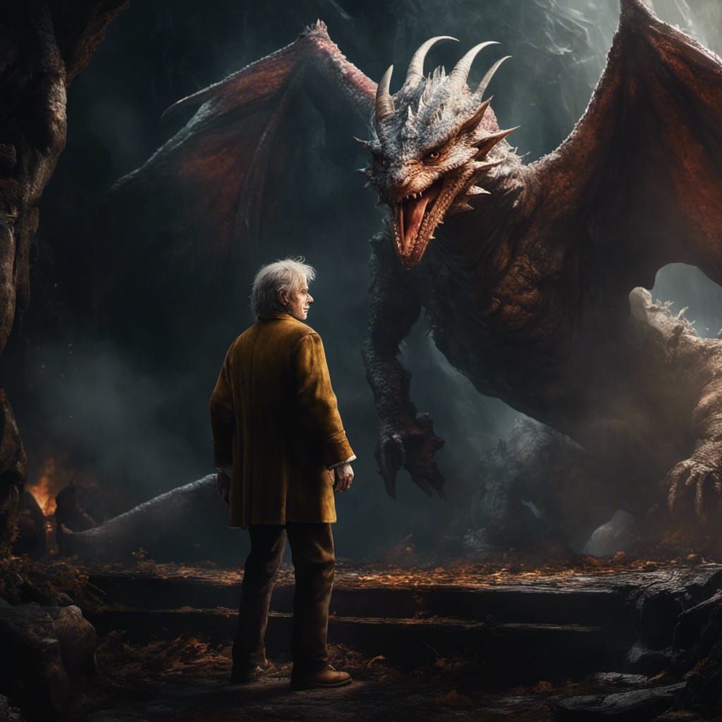 Bilbo facing Smaug - AI Generated Artwork - NightCafe Creator