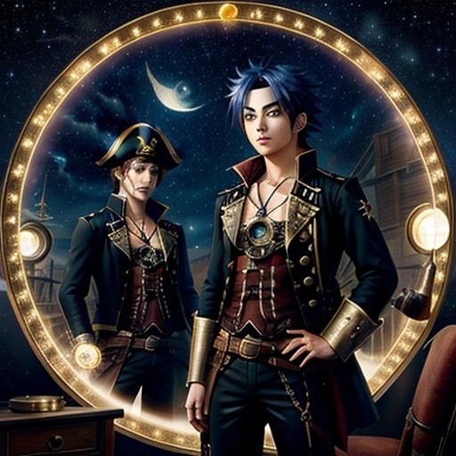 anime male pirate with under starry night sky with full moon in the ...
