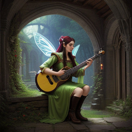 Fairy Bard playing a lute - Elfpunk Fairy Bardmaster in Whi...