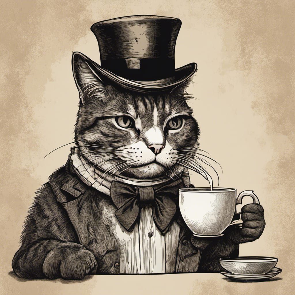 Cat with a monocle sipping tea - AI Generated Artwork - NightCafe Creator