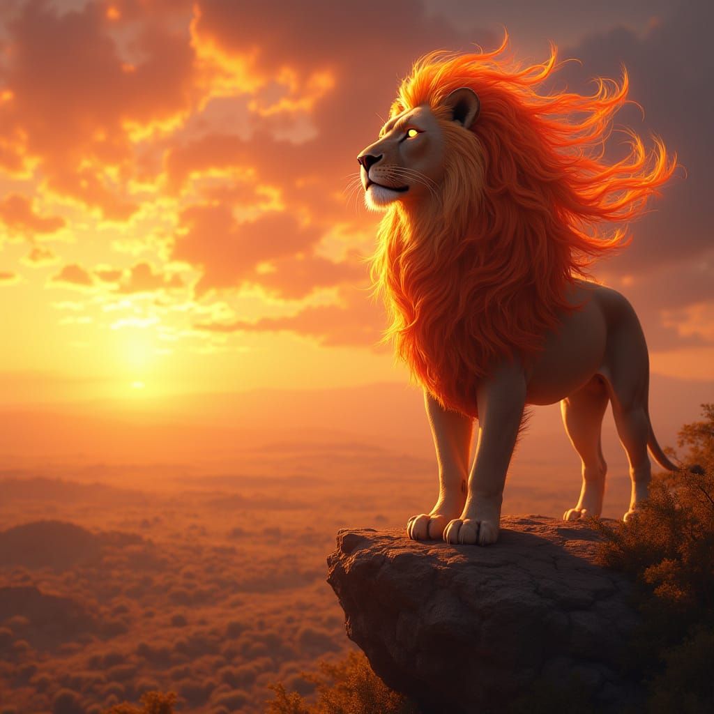 Epic Lion of Blazing Splendor, Standing Vigilant o... - AI Art
