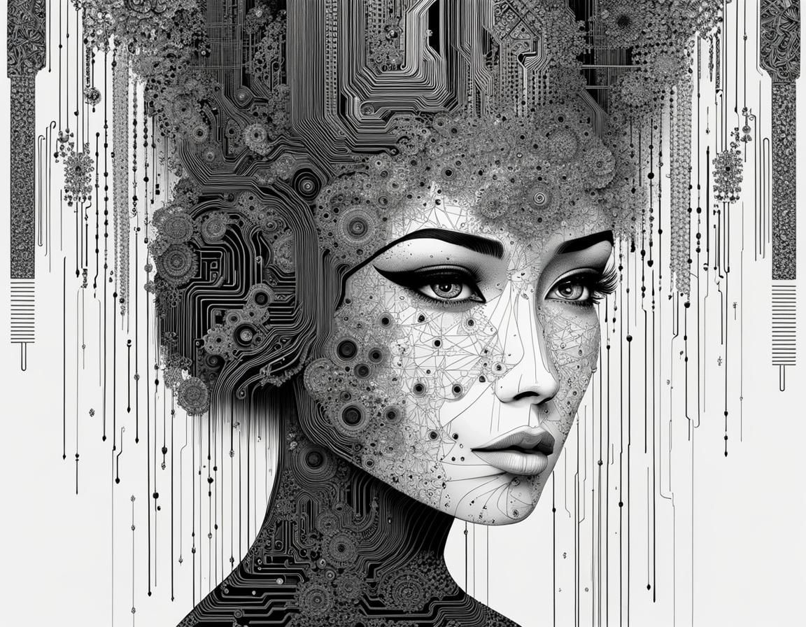 Vector Art - Tiny civilians living inside the symmetrical robotic face ...