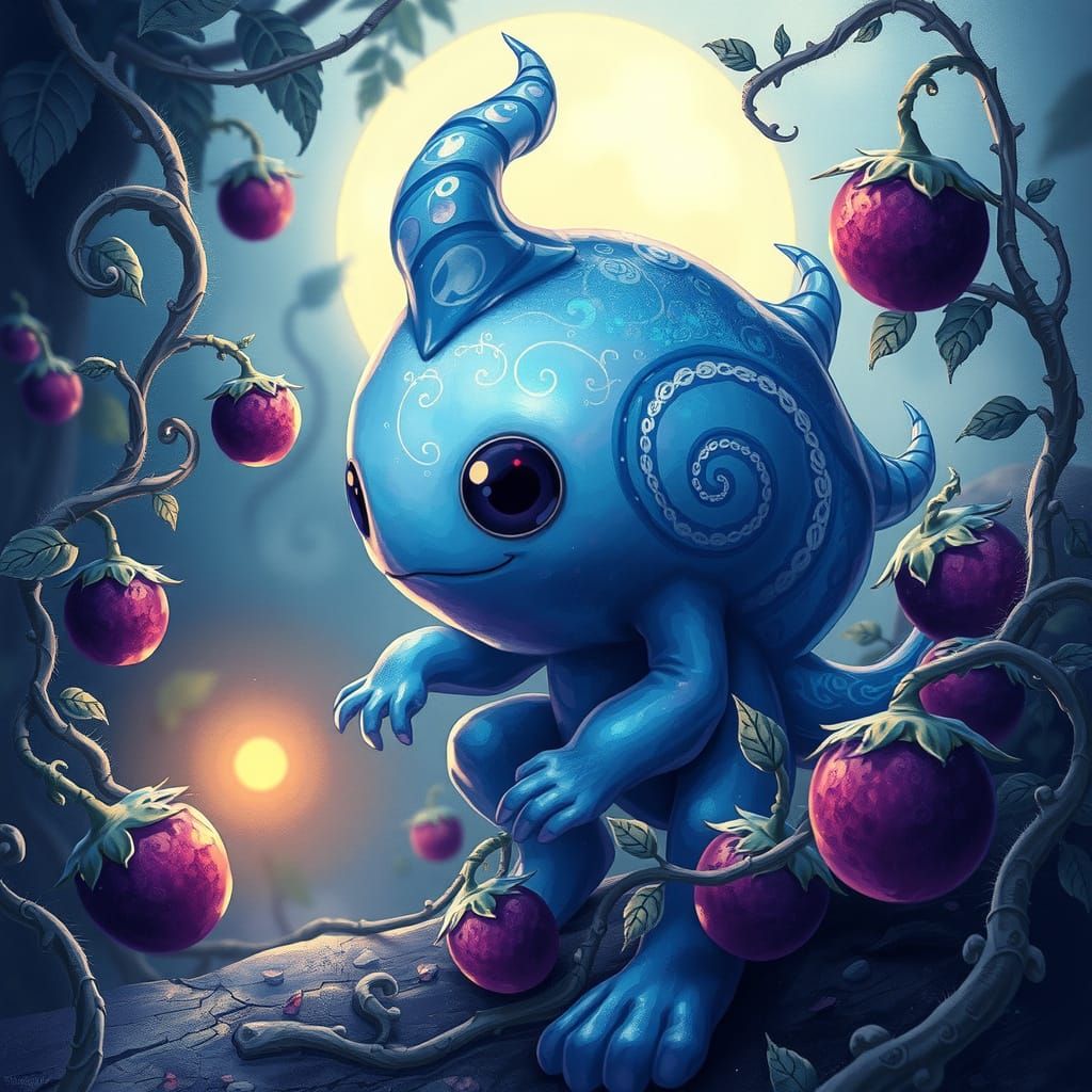 Indigo Berry Monster Foo - Ethereal Indigo Berry Creature in...