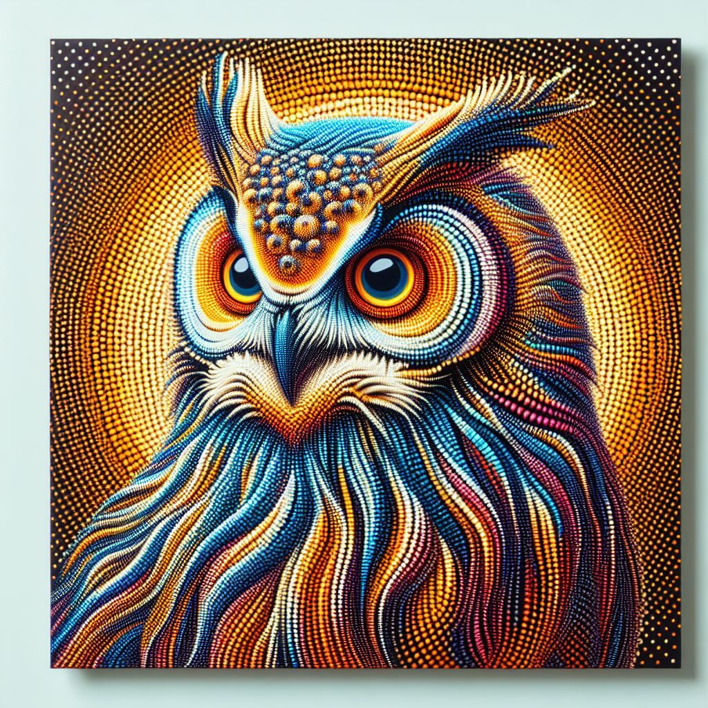 kinetic pointillism owl - AI Generated Artwork - NightCafe Creator