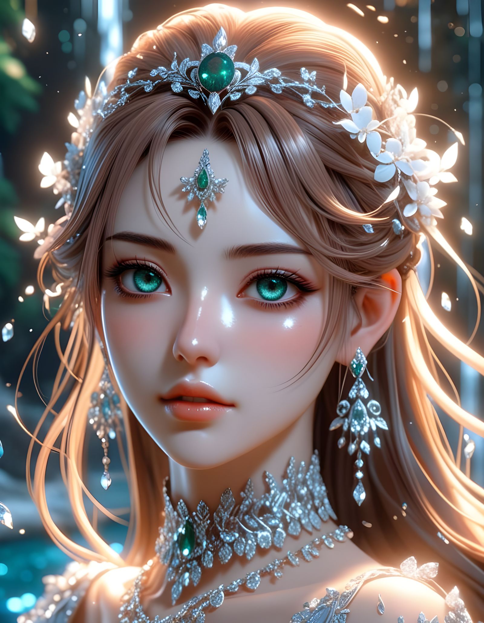 Ethereal Goddess in Celestial Forest - AI Art