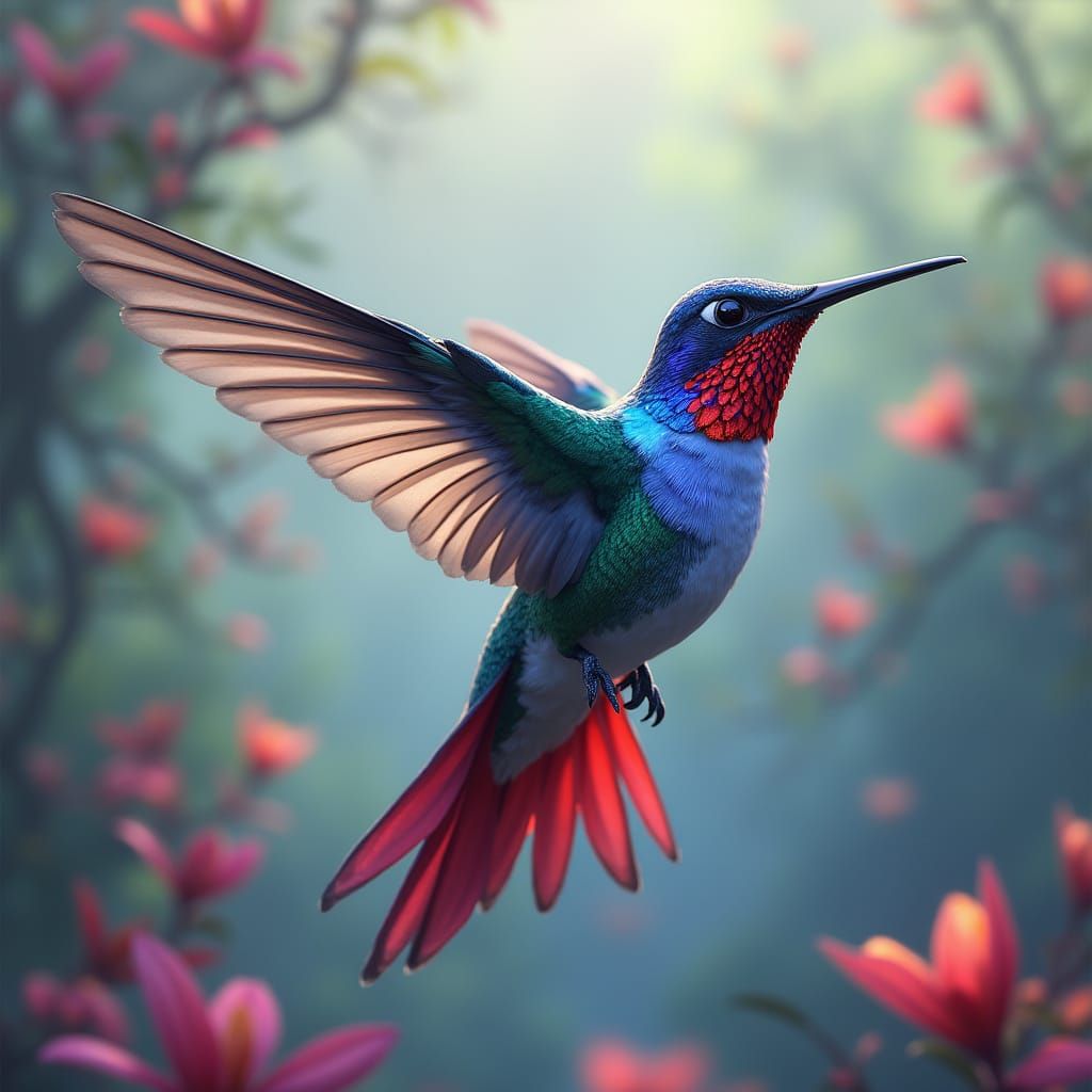 Hummingbird in Fighting Pose, Anime Concept Art - AI Art