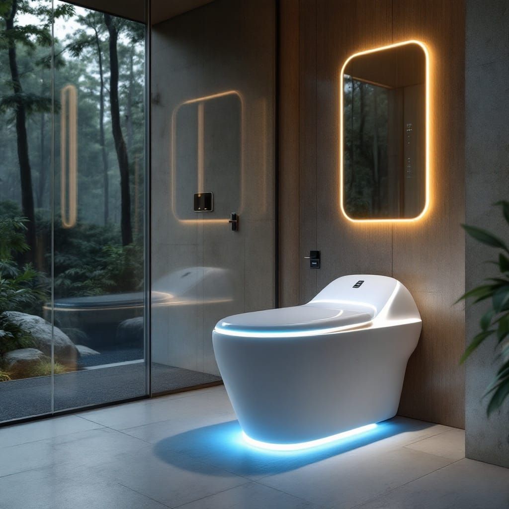 Welcome to the toilet! - Sleek Futuristic Toilet Amidst Lush...