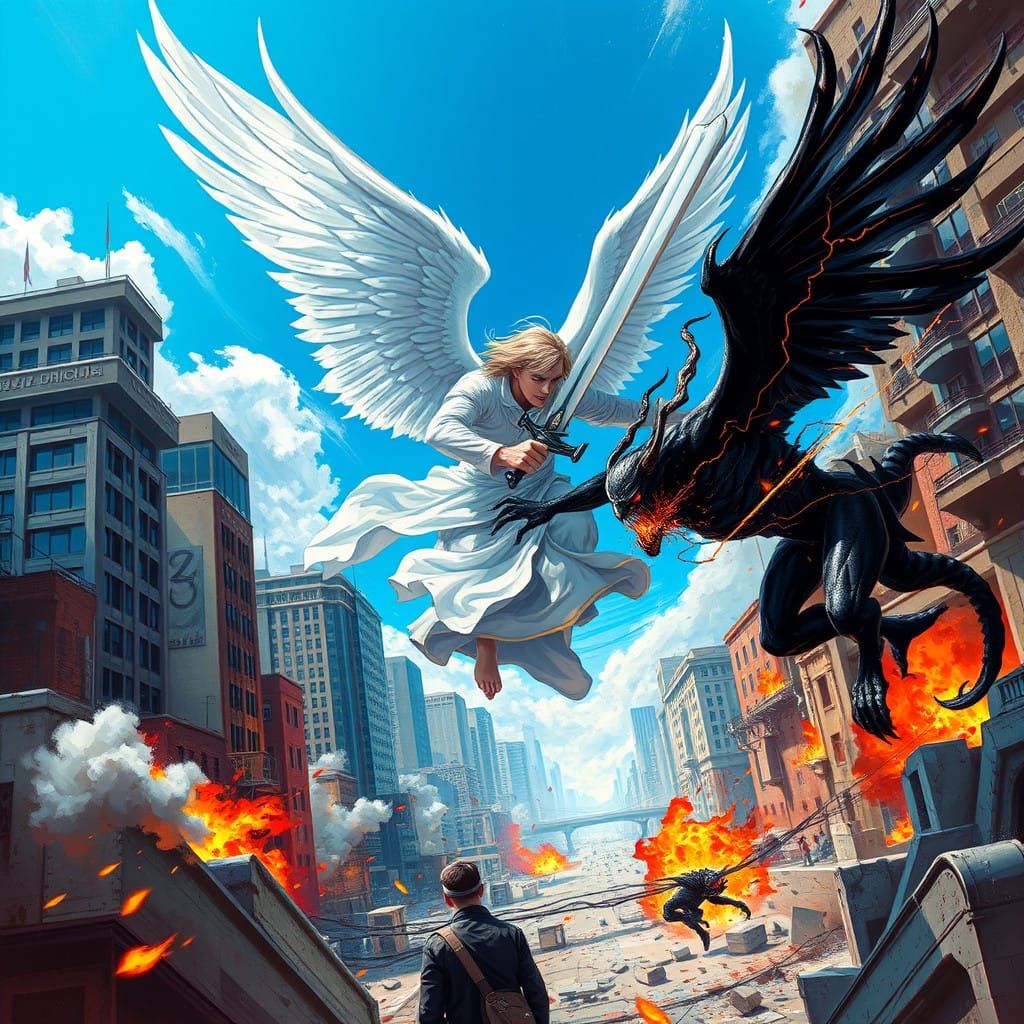 Battle of White Angel and Dark Demon