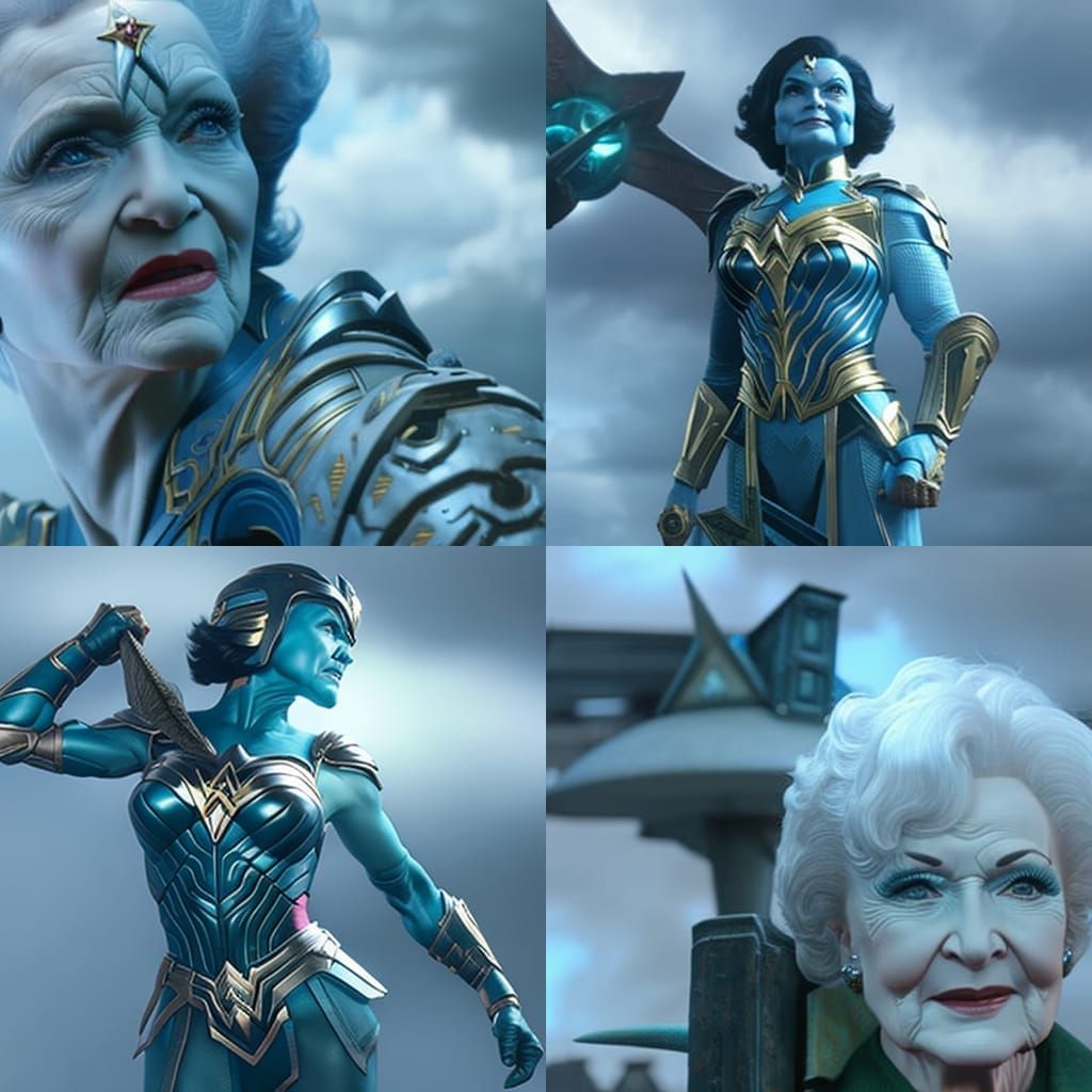 ::Betty White:: Alita ::Wonder Woman:: Bulma portrait head and ...