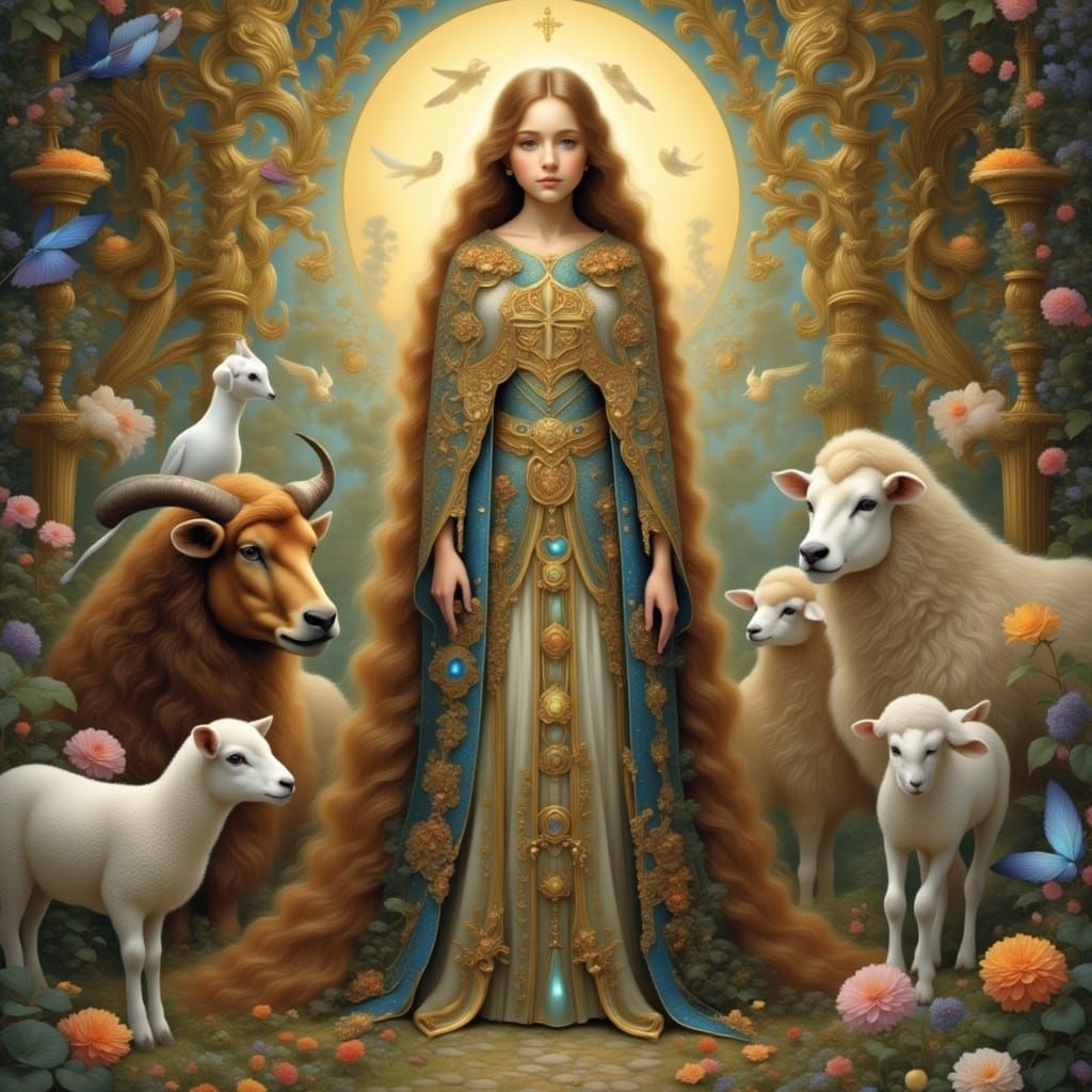 The Shepherd’s Iconic Cloak. - Mystical Girl with Animals i...