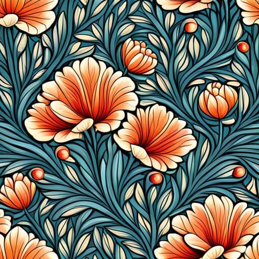 seamless repeating pattern of flowers, light colors in the style of ...
