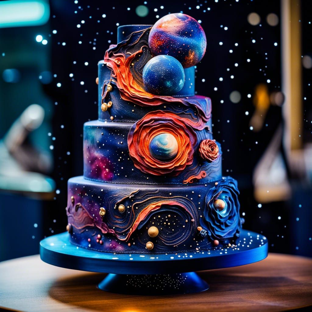 Epic Astronomic wedding cake crafted sculpture depicting chaotic space ...