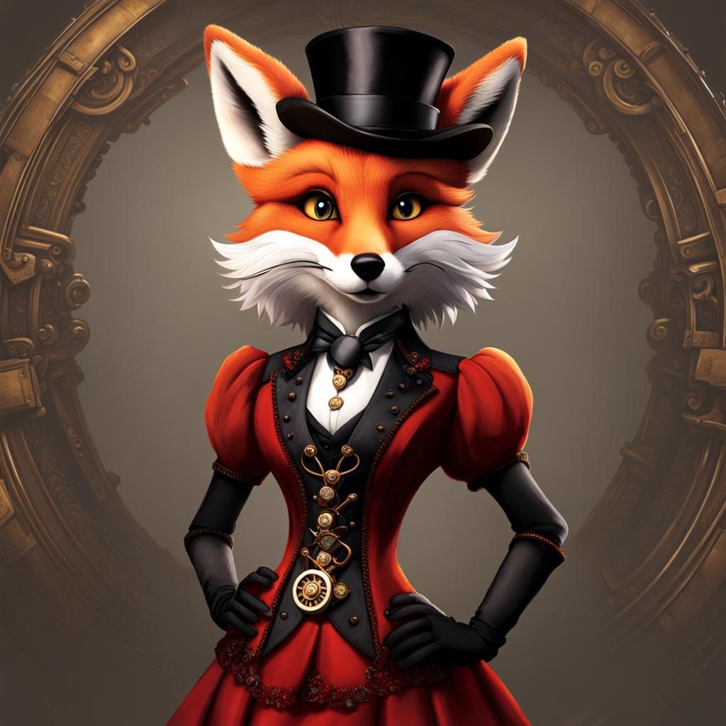 Foxy lady in beautiful steampunk dress - AI Generated Artwork ...