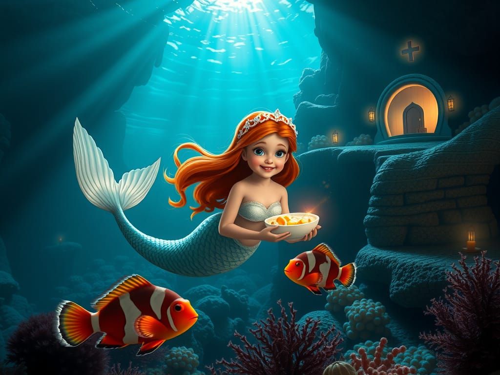 Mermaid in Peaceful Ocean Habitat, Magical Energy ... - AI Art