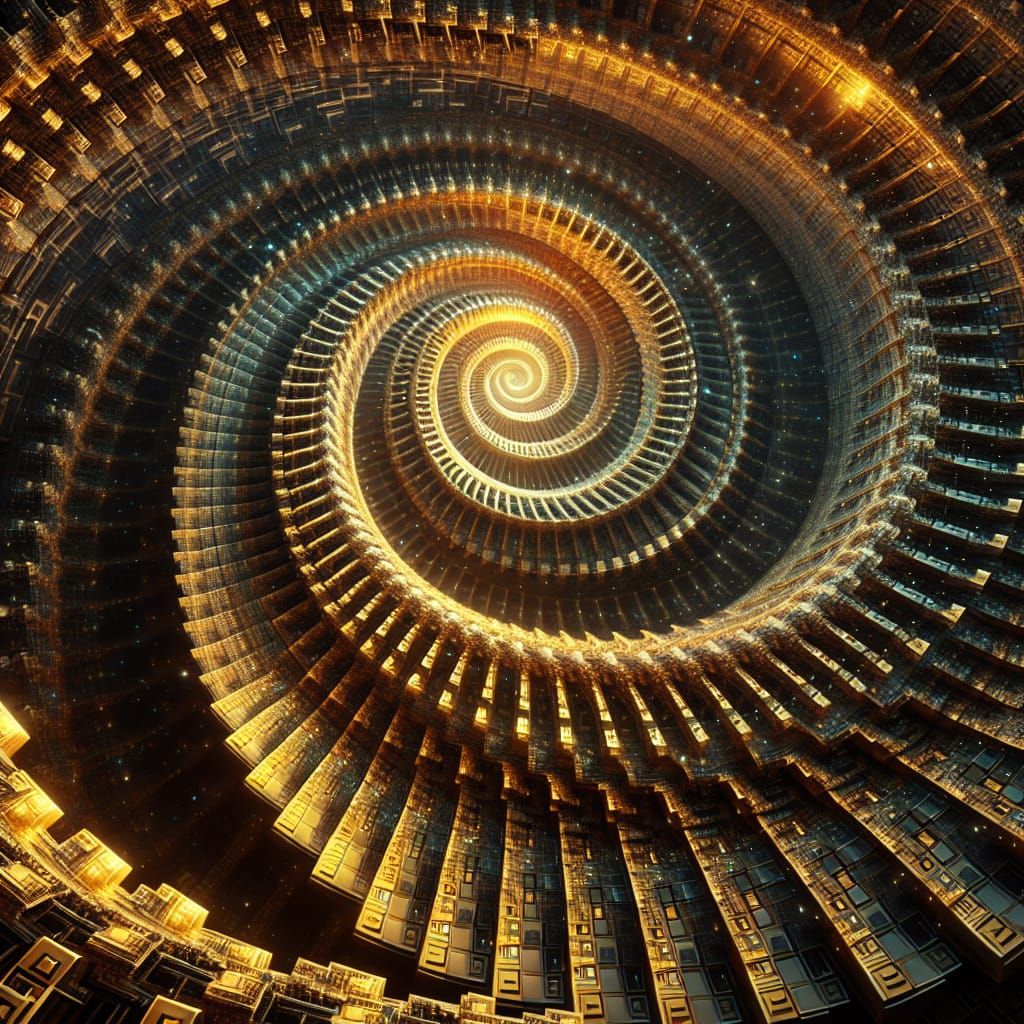 infinite golden spiral staircase - AI Generated Artwork - NightCafe Creator