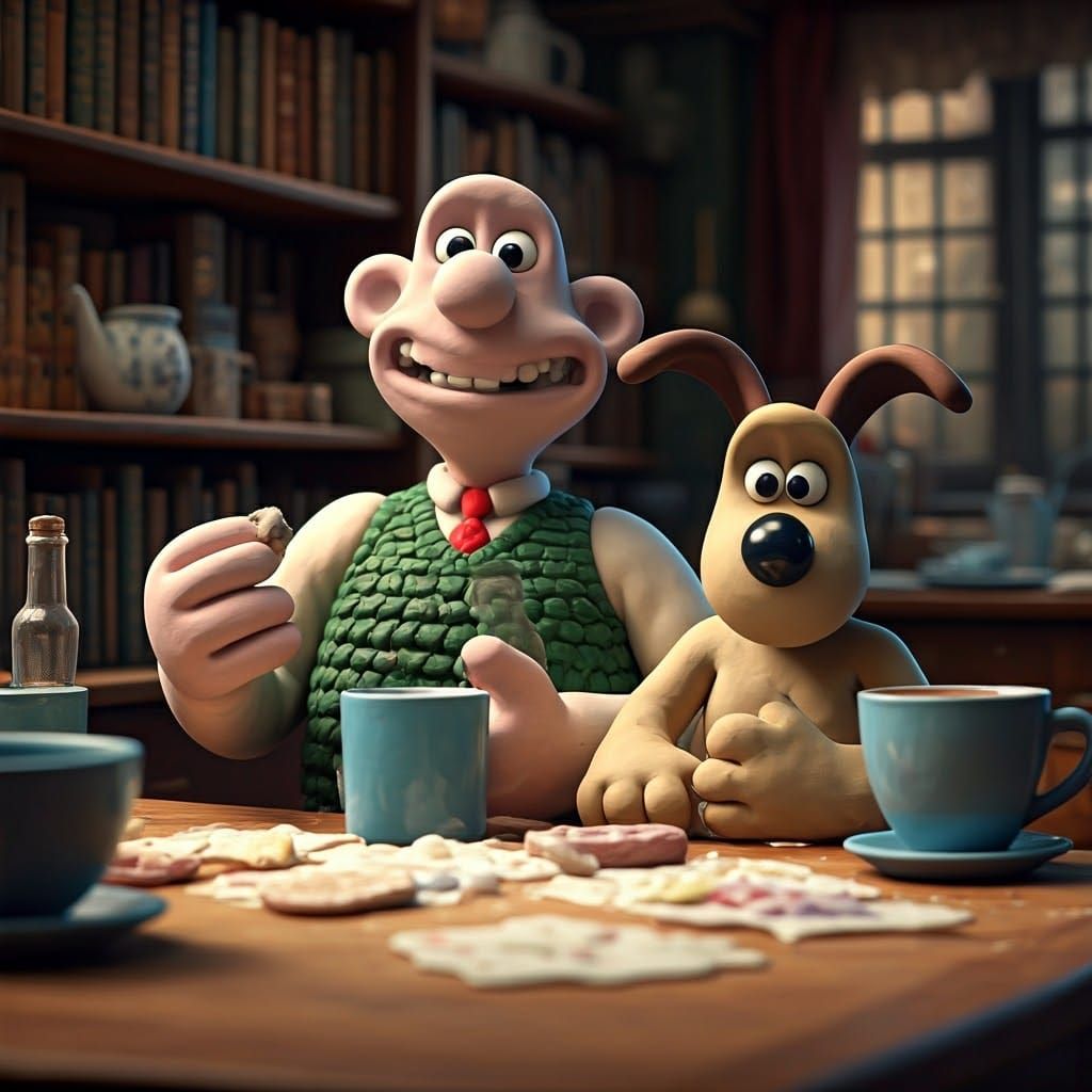 Wallace and Gromit eating breakfast Nick Parkes claymation