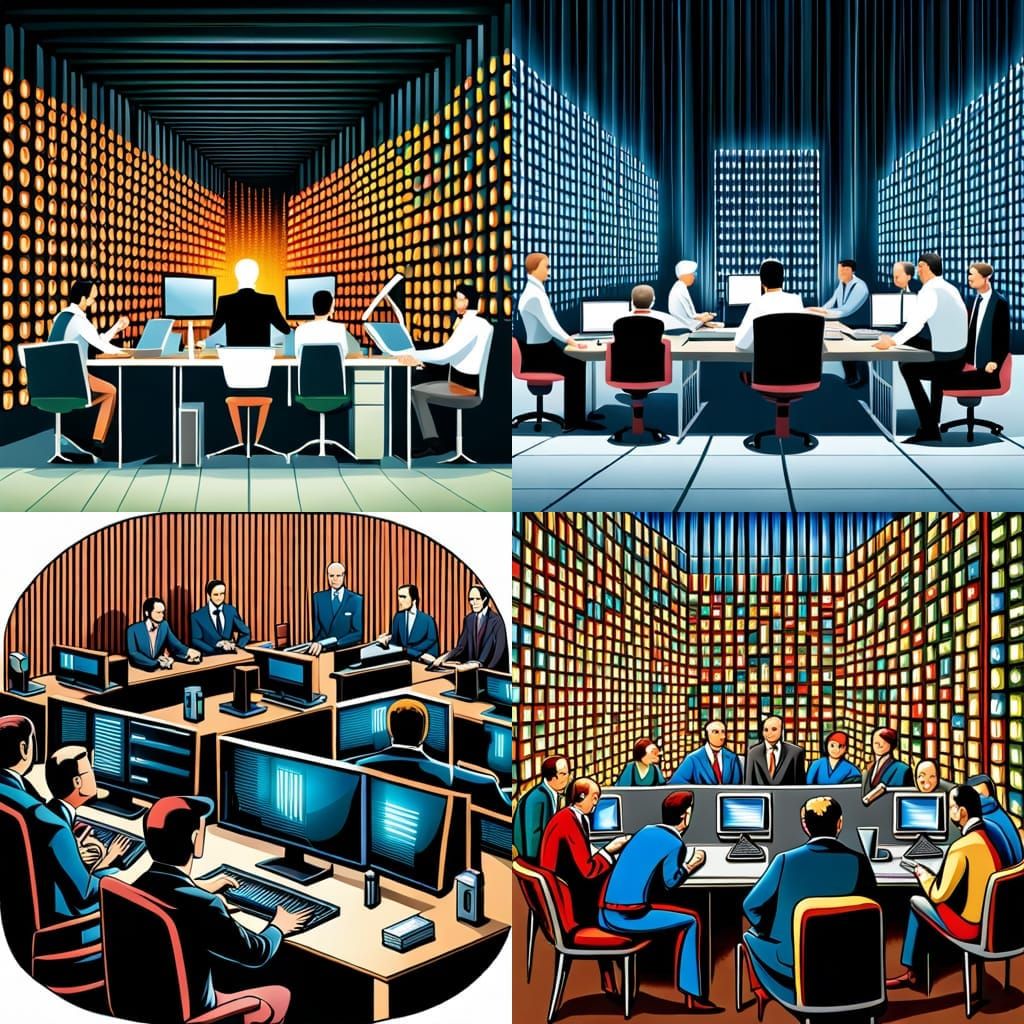 office of technology; CEO's gathered at a table; Office meeting ...