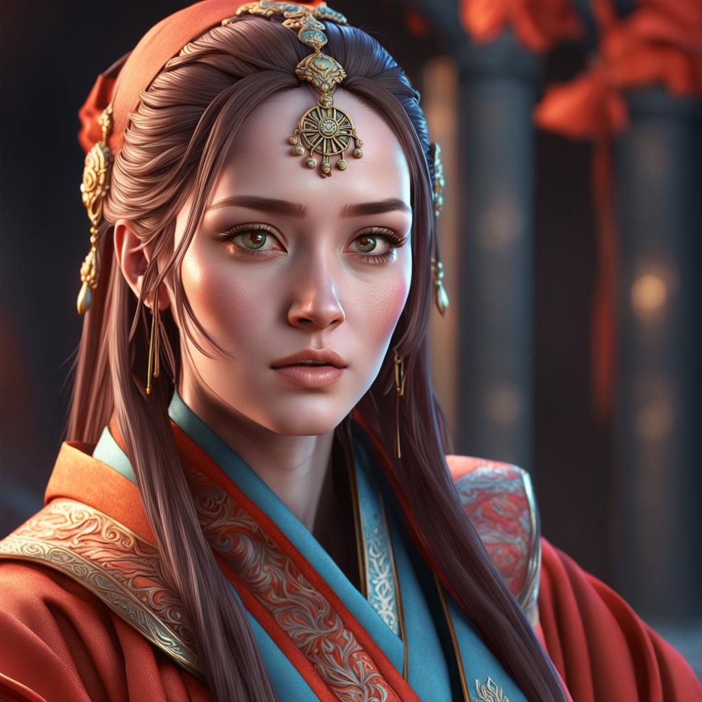 Dilraba Dilmurat Realistic pretty Anime girl in fantasy martial robes ...