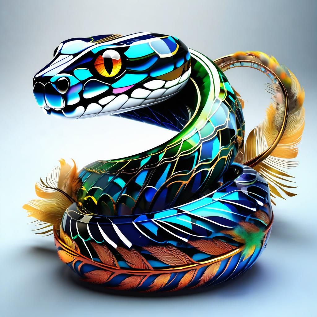 Digital art of (Snake made of glass, feathers and spiderweb:1.4). cool ...