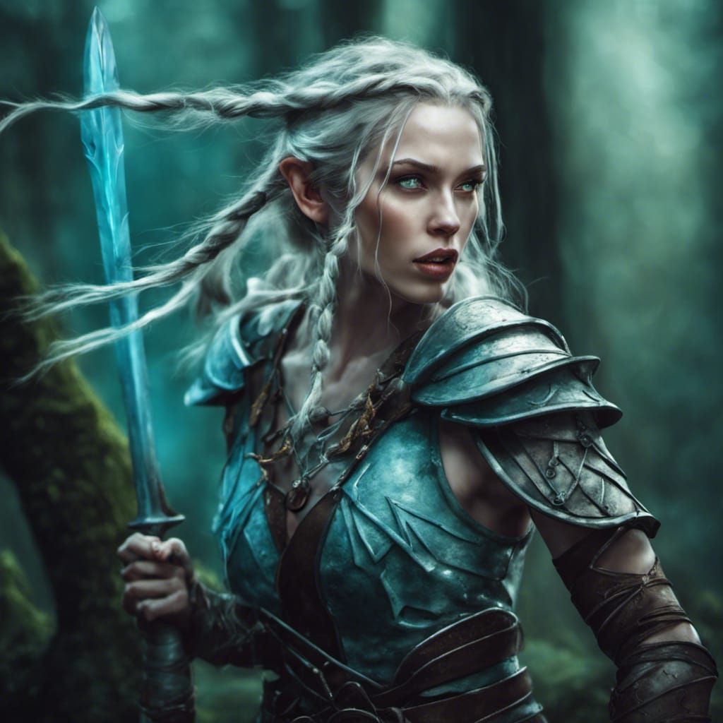 Fantasy female elf warrior with very beautiful face, pale skin and long ...