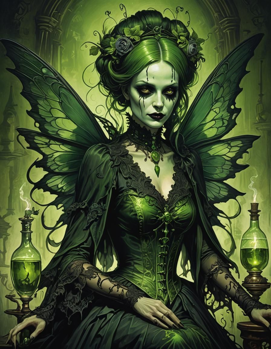 dark gothic victorian absinthe creepy green fairy - AI Generated ...