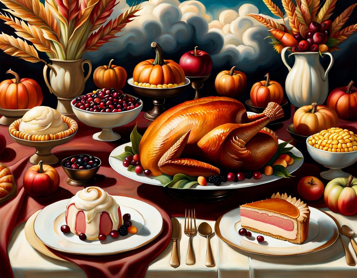 elaborate Thanksgiving table setting with white linen tablecloth and ...